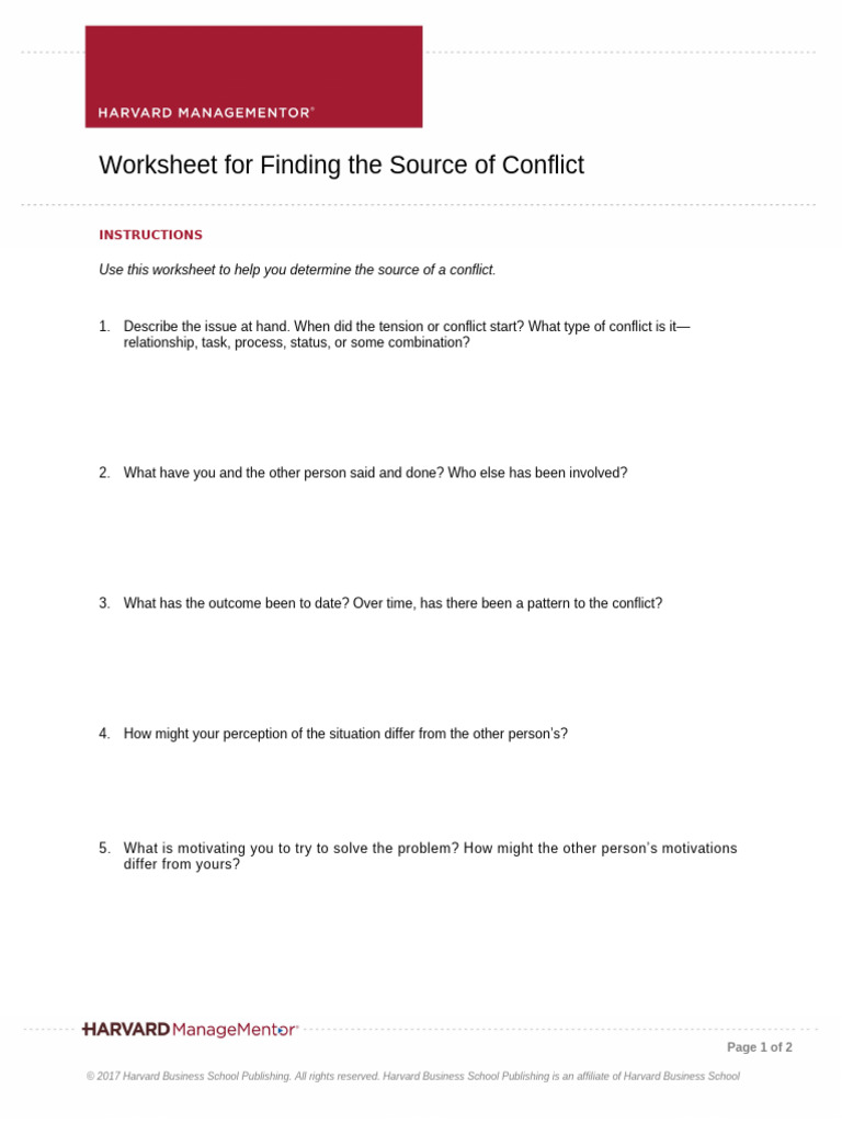 Conflict Resolution Source Worksheet | PDF