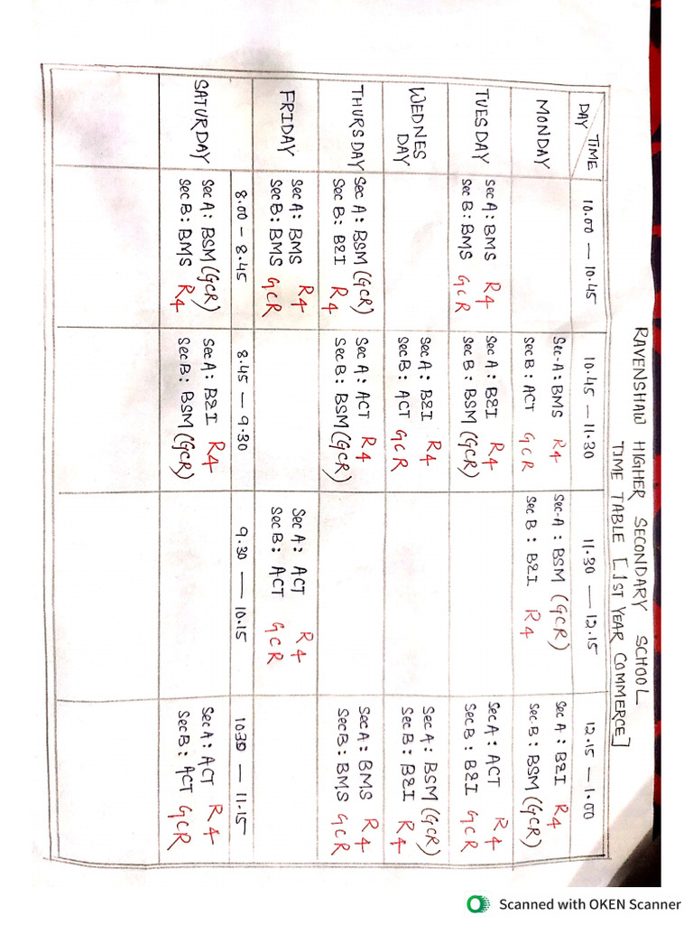 1st Year Time Table | PDF