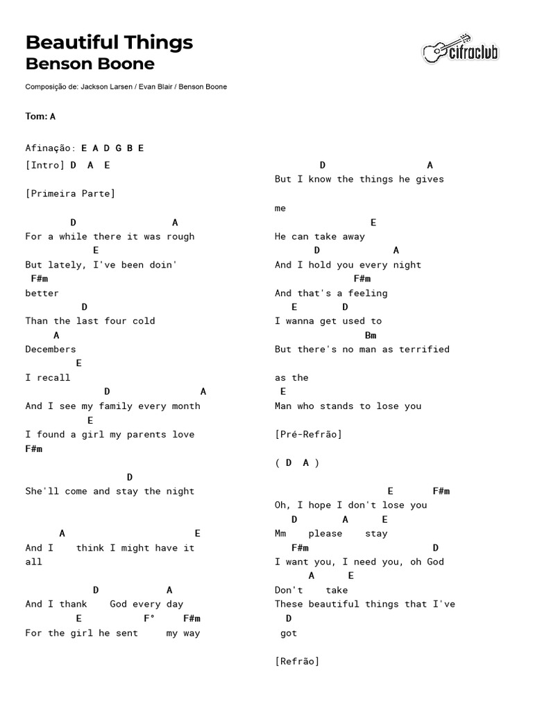 Cifra Club - Benson Boone - Beautiful Things | PDF