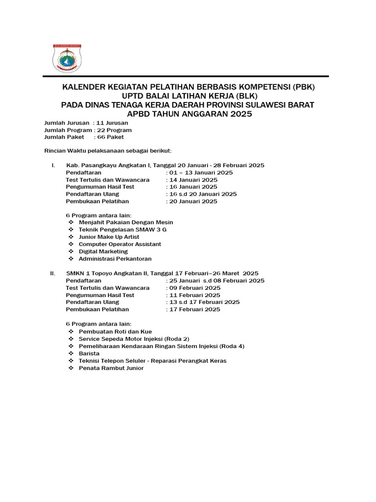 Kalender Kegiatan PBK 2025 | PDF
