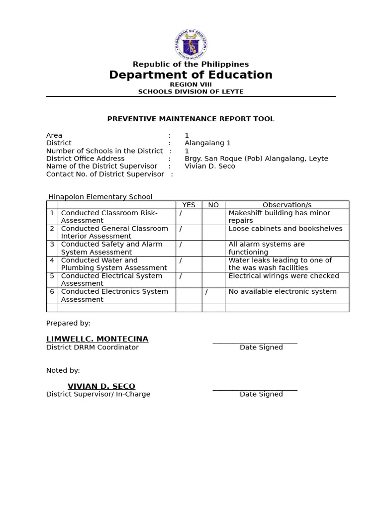 Preventive Maintenance Report HinapolonES | PDF