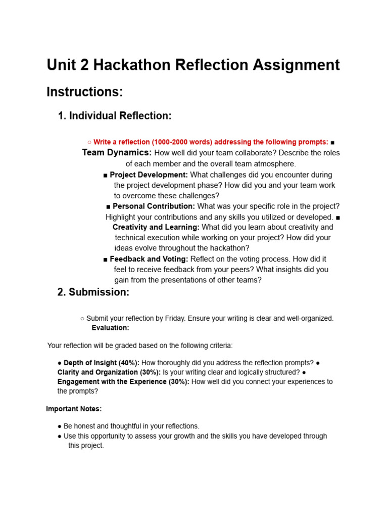 Unit 2 Hackathon Reflection Assignment (1) | PDF