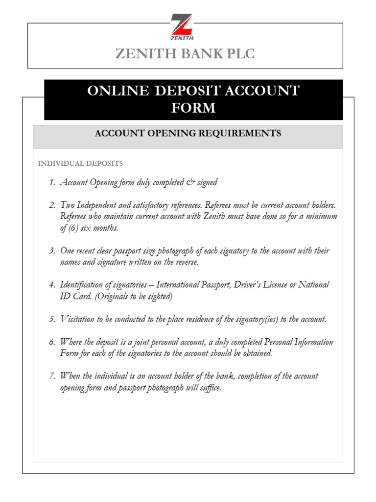 Online Deposit Account Form | PDF | Identity Document | Transaction Account