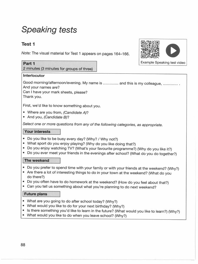 B2 First For Schools Test 1 Speaking | PDF