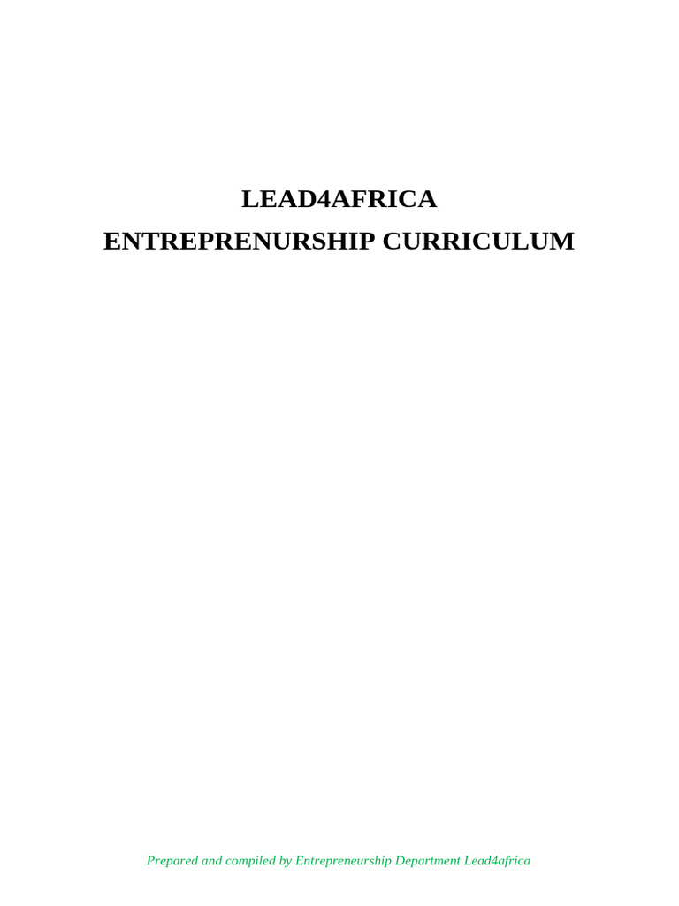 Lead4Africa Entrepreneurship Curriculum Guide | PDF | Entrepreneurship ...