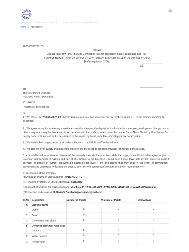 TNPDC Application for L.T. Service Connection | PDF | Electric Power ...