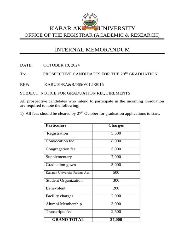 Kabarak University Graduation Requirements 2024 | PDF