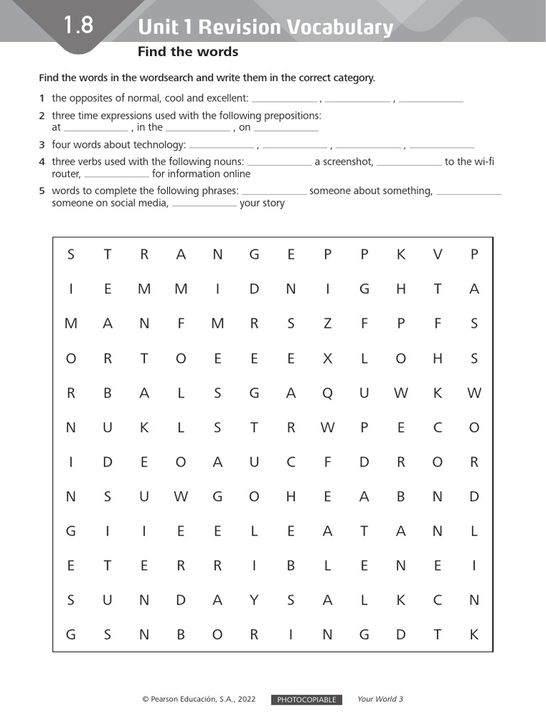 Vocabulary Wordsearch Activity | PDF