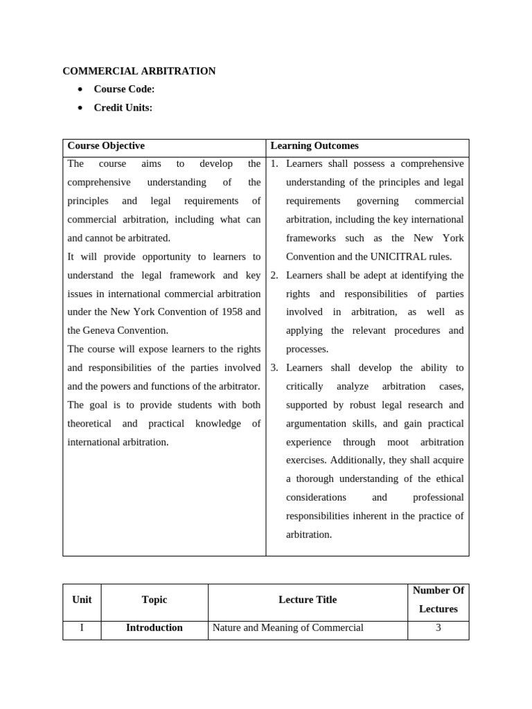 Commercial Arbitration Course Overview | PDF | Arbitration | Autonomy