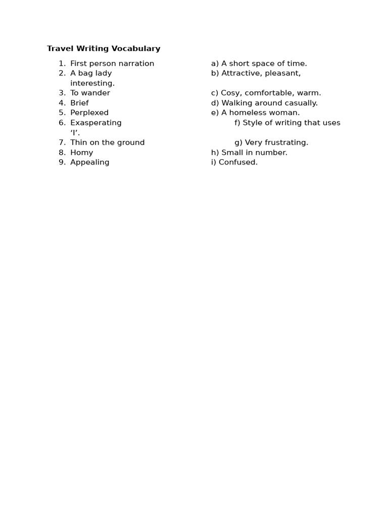 Travel Writing Vocabulary | PDF