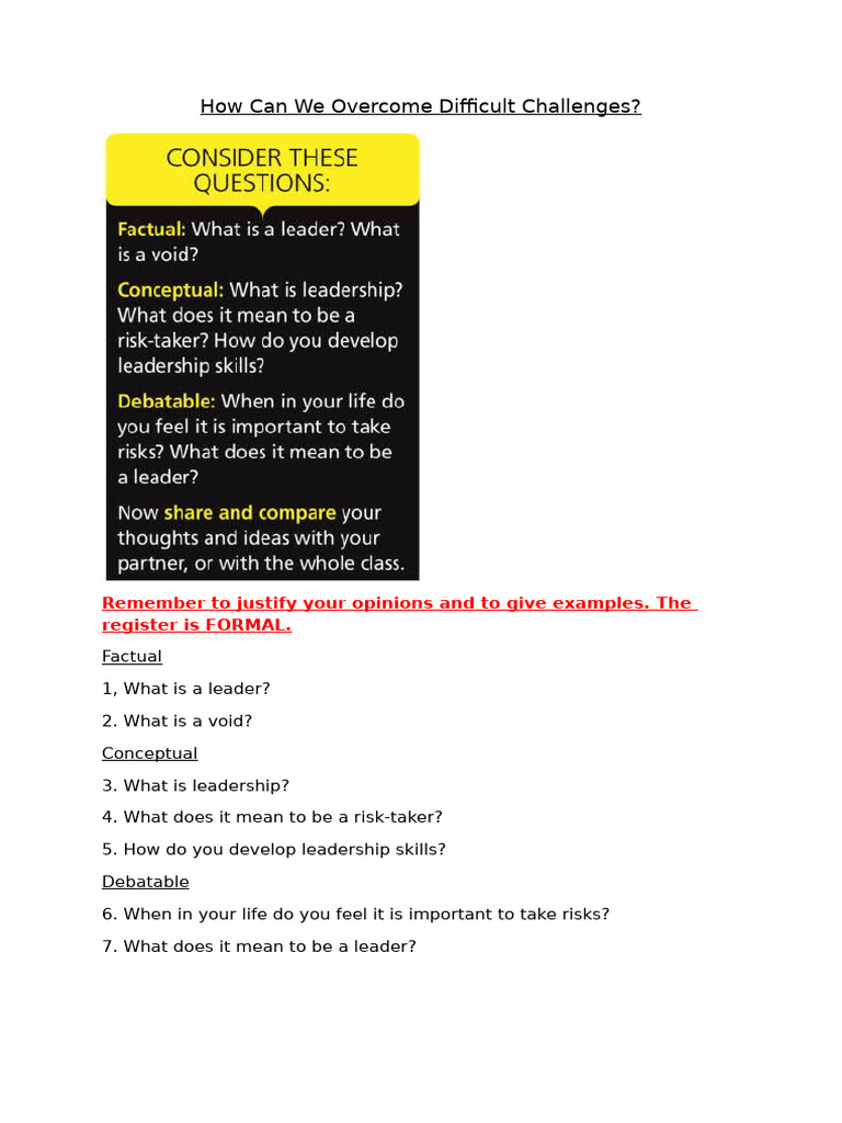 How Can We Overcome Difficult Challenges Questions and Speaking | PDF