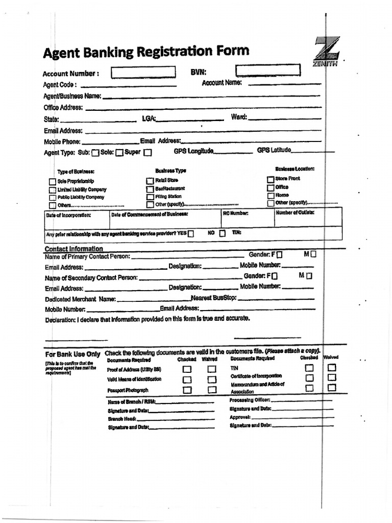 Agent Banking Form | PDF
