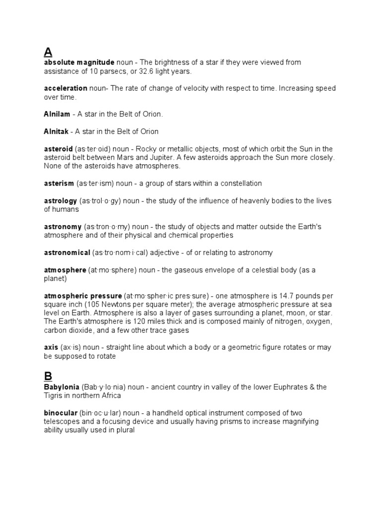 Astronomy and Space Glossary | PDF | Stars | Milky Way