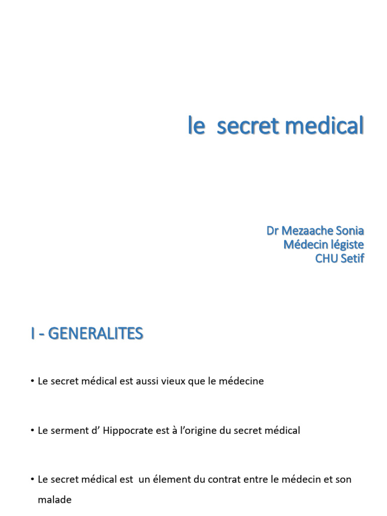 Le Secret Médical : Principes et Dérogations | PDF | Médecin | Médecine