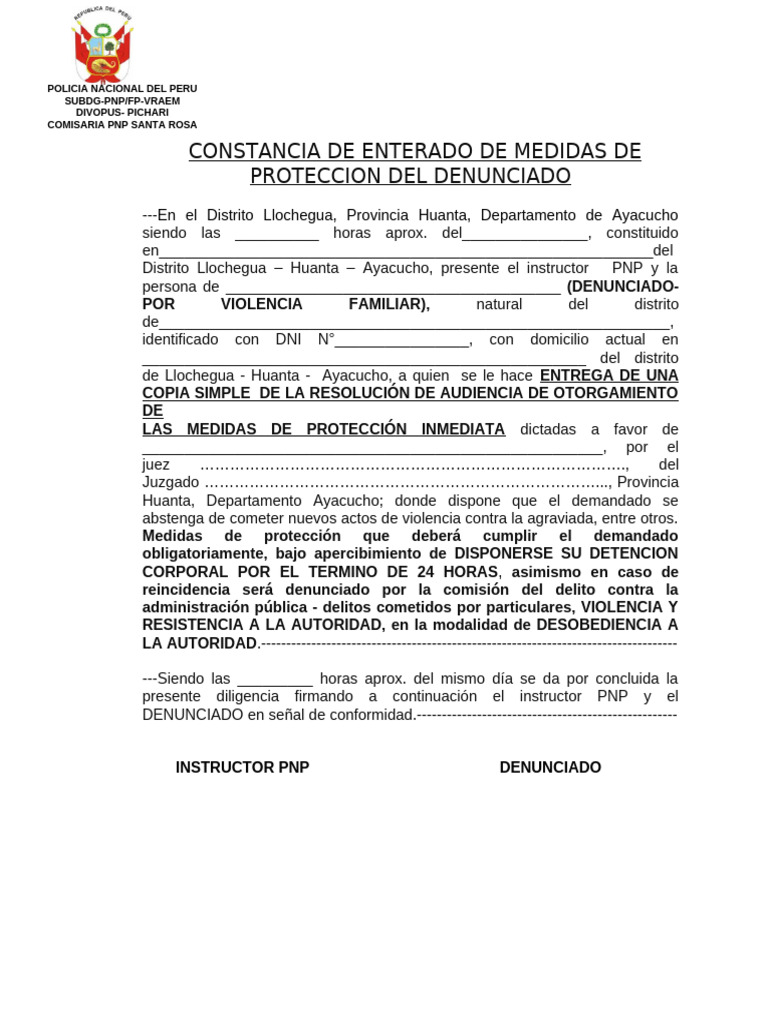04 CONSTANCIA DE ENTERADO DE MEDIDAS DE PROTECCION DEMANDADO | PDF ...