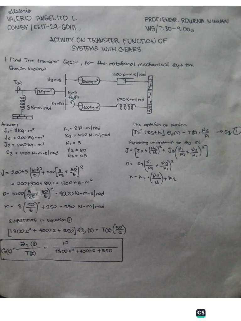 transfer function system gears | PDF