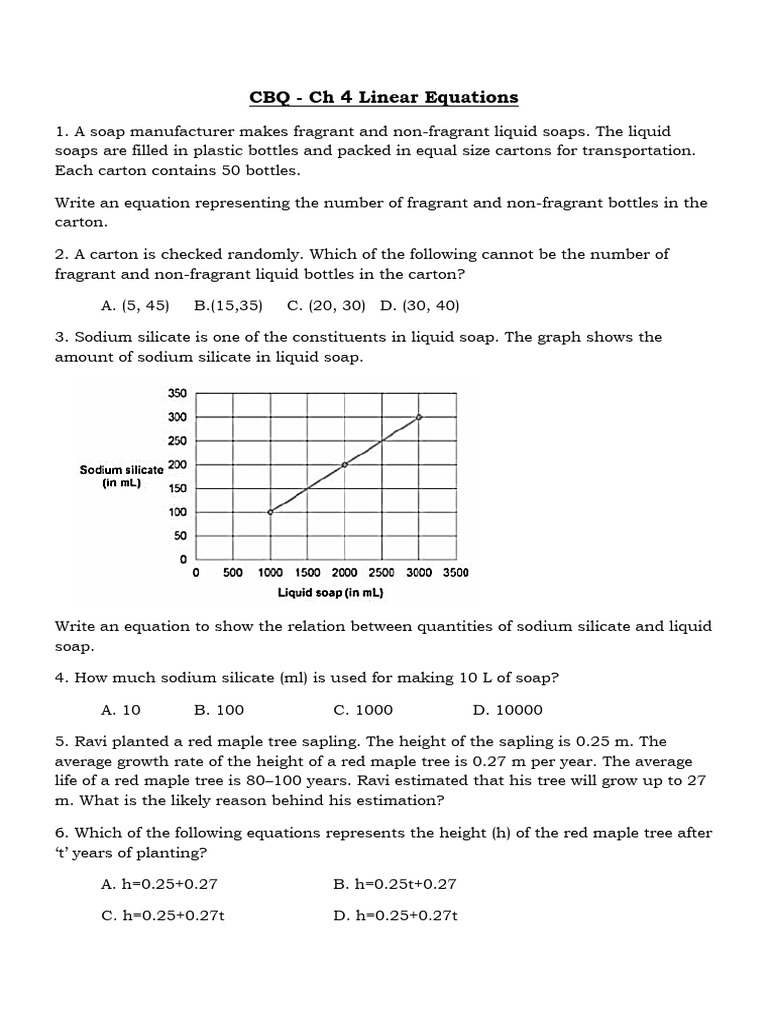 CH 4 Linear Equations - CBQ-1 | PDF