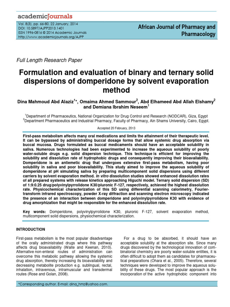 Formulation and Evaluation of Binary and | PDF | Solubility | Bioavailability