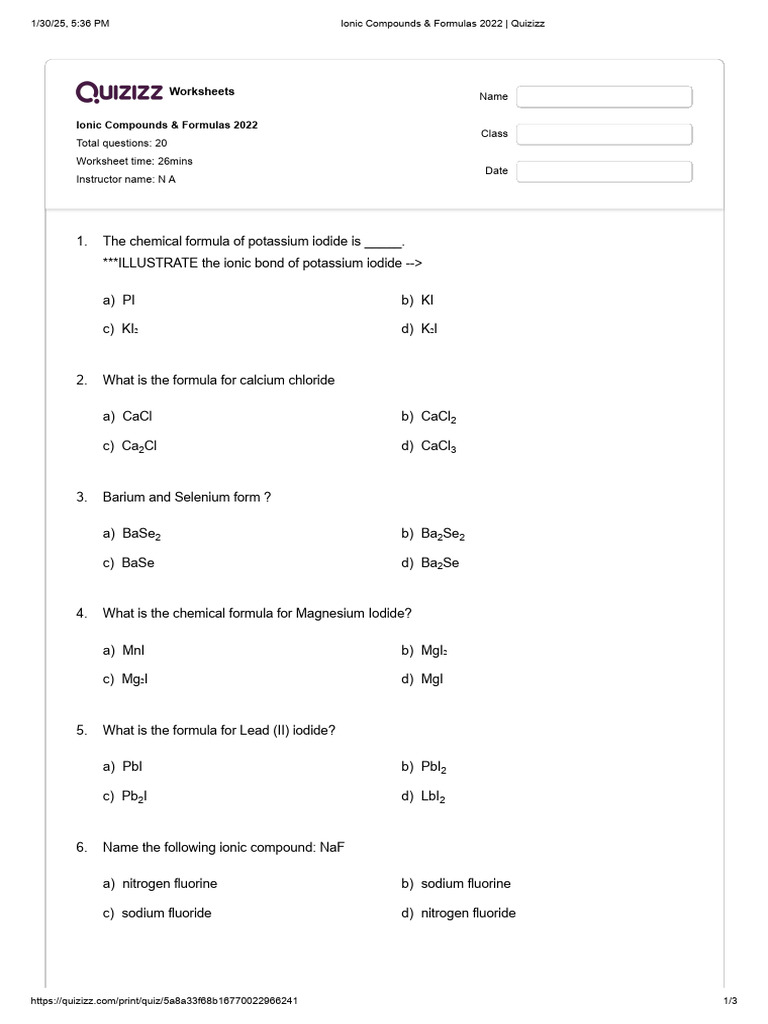 Ionic Compounds Worksheets 2022 | PDF | Ion | Salt (Chemistry)