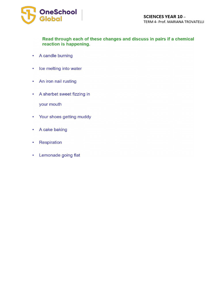 Chemical Reactions y10 | PDF