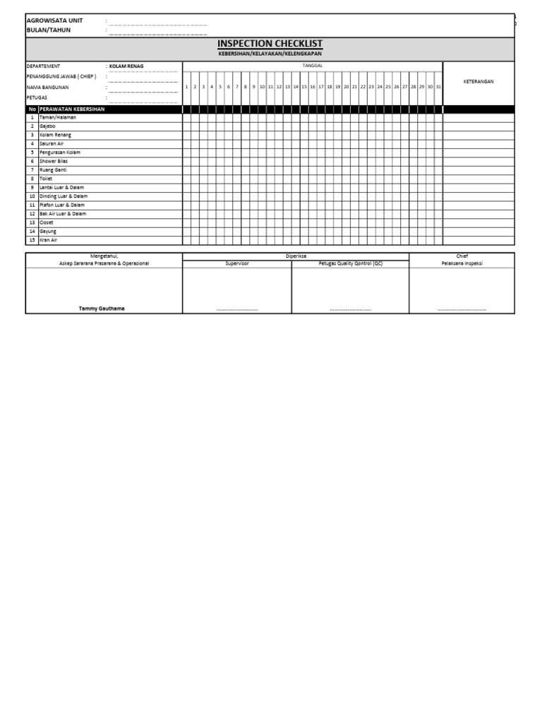 F Checklist Aula Kolam Renang | PDF
