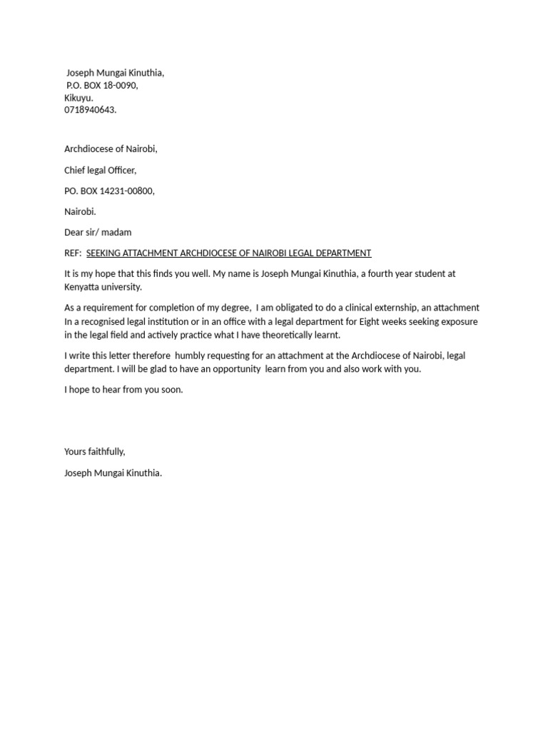 Arcdiocese of Nairobi Attachment Letter | PDF