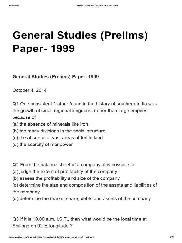 UPSC IAS Prelims GS Solved Question Paper 1999 | PDF | Indian Nationalism