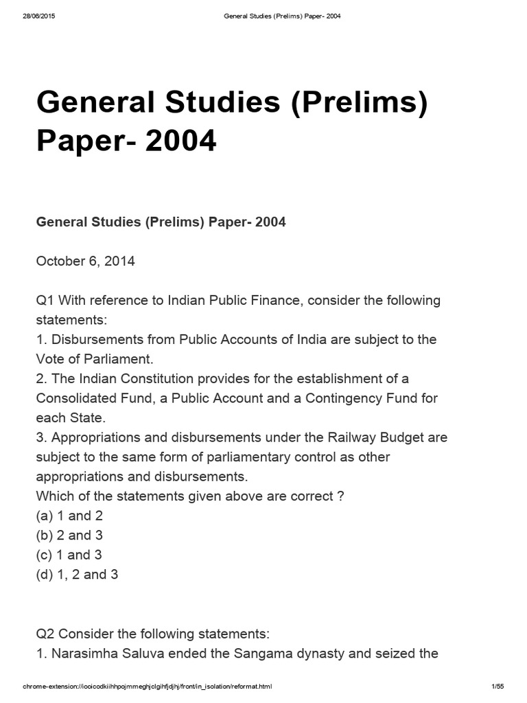 UPSC IAS Prelims General Studies Solved Question Paper 2004 | PDF