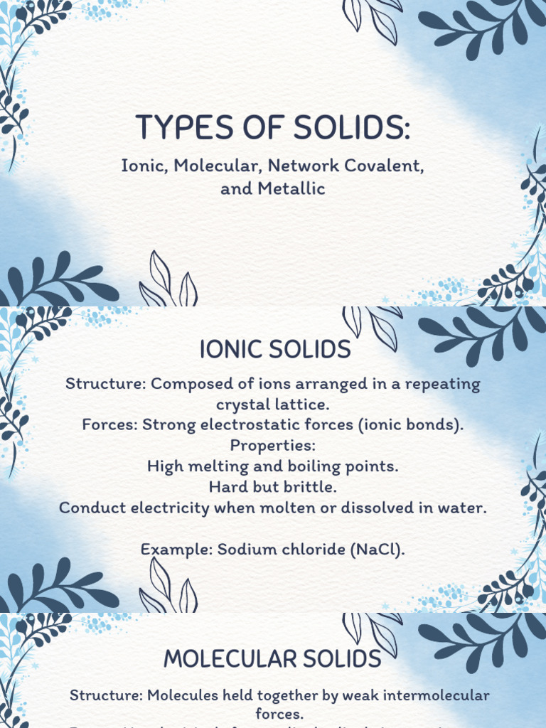 Four Types of Solids Explained | PDF | Chemical Bond | Salt (Chemistry)