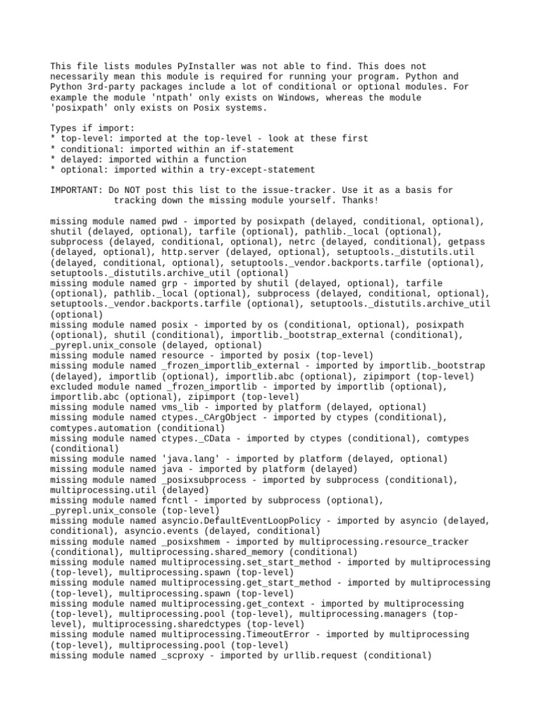 Missing Python Modules List | PDF