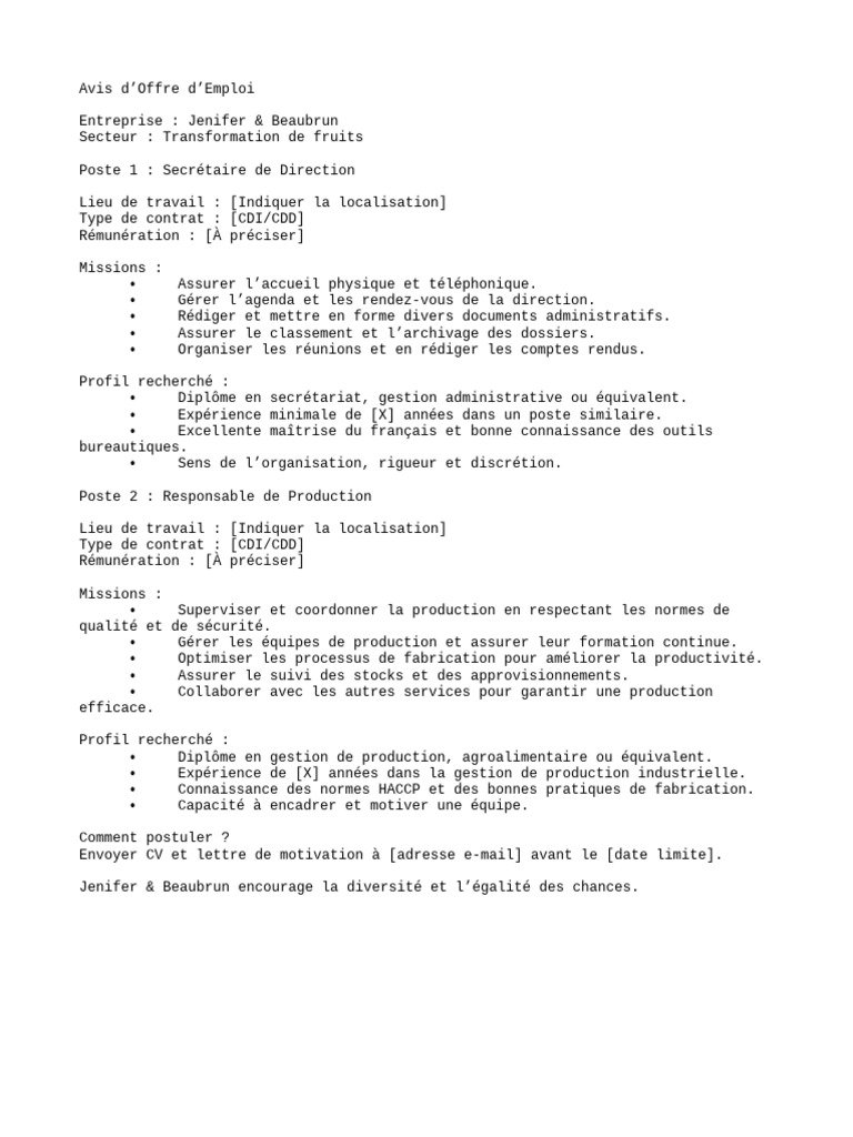 Exemple Offre d’emploi | PDF