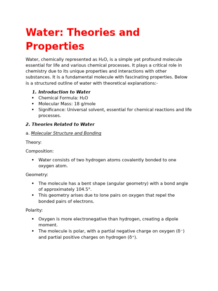 Water: Properties and Theories Explained | PDF | Properties Of Water ...