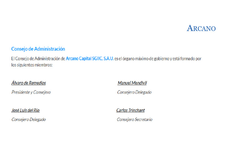 Miembros Consejo de Administración de Arcano Capital 2021 | PDF