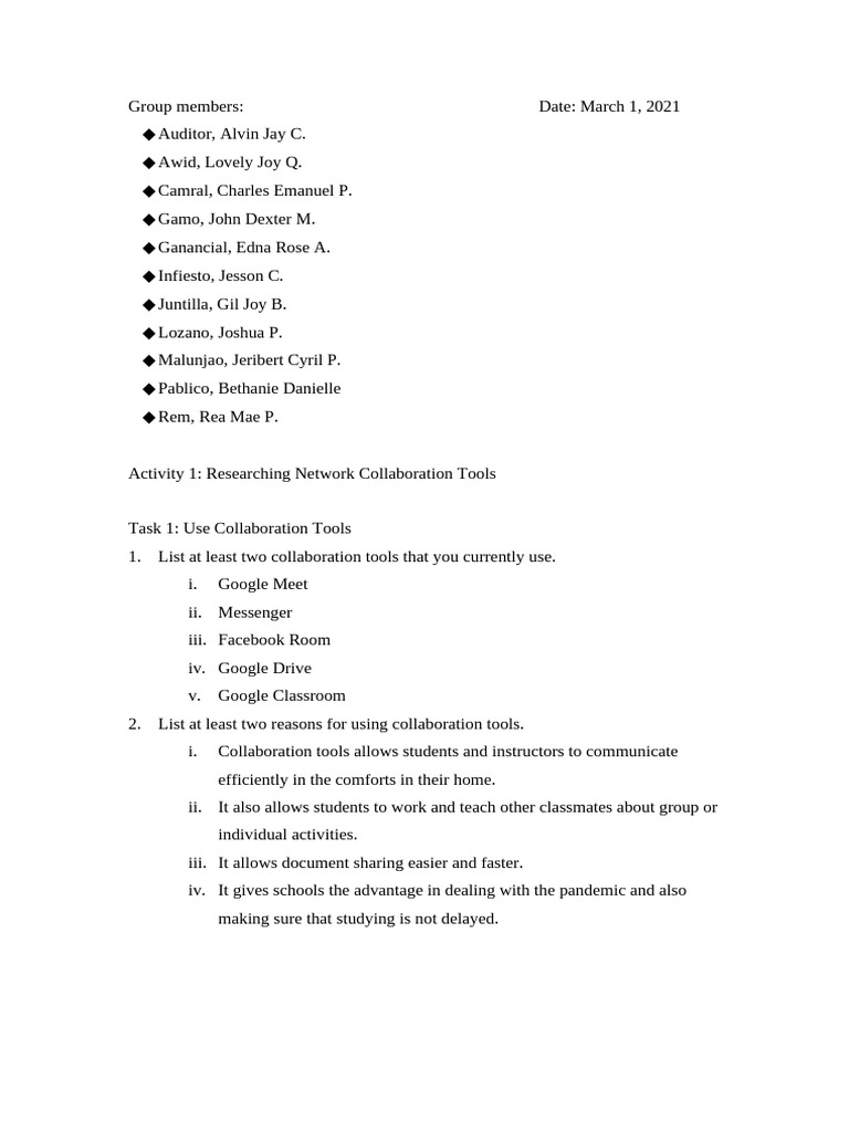 Group Activity 1 | PDF | Collaboration | Online Services