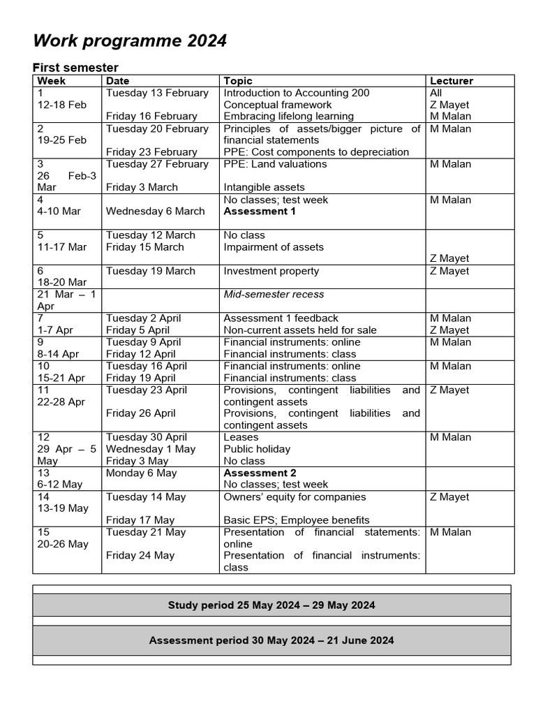 Work Programme 2024 - 1st Semester | PDF | Financial Accounting | Corporations