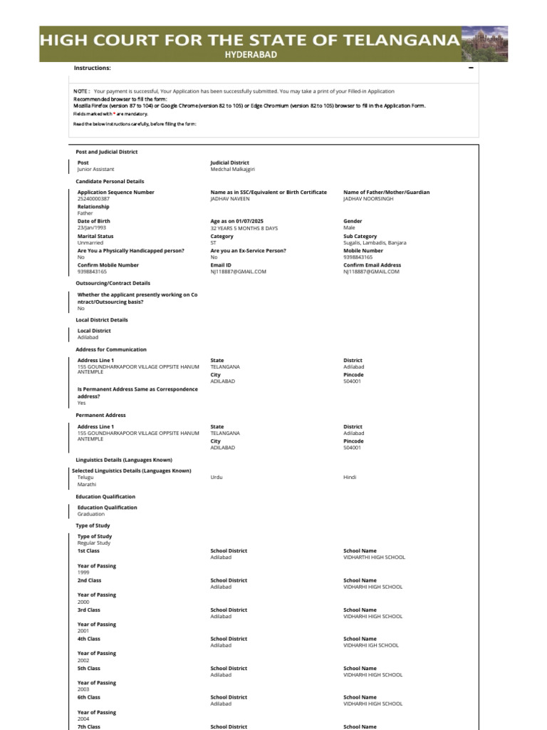 TSHC Subordinate Posts Application 202 MEDICHAL | PDF