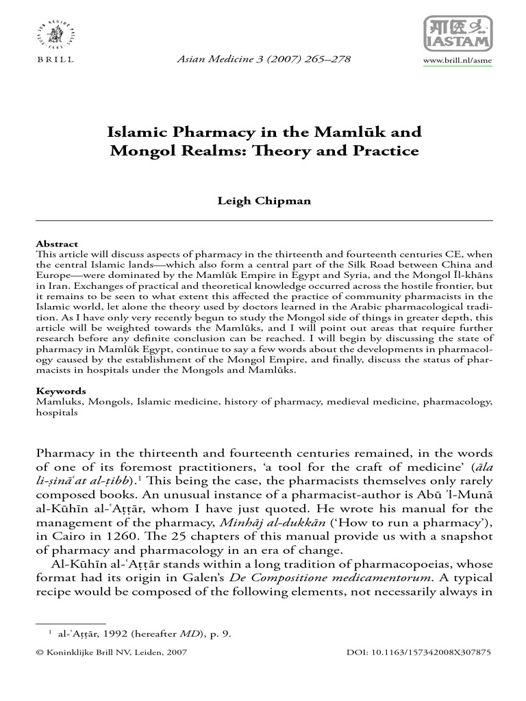 Chipman, Leigh, Islamic Pharmacy in The Mamlūk and Mongol Realms ...