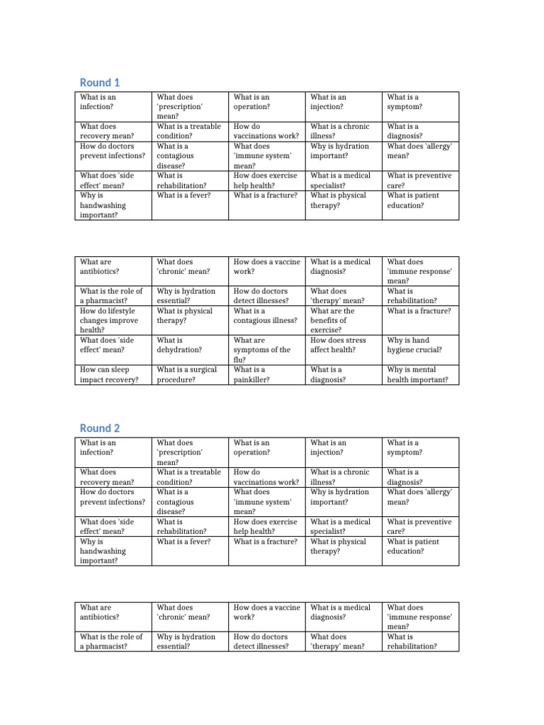 Tic_Tac_Toe_Bingo_Cards_5x5_Square | PDF | Infection | Chronic Condition