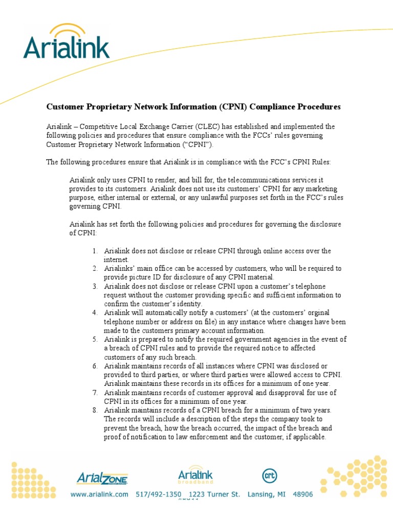 CPNI Procedures | PDF | Federal Communications Commission | Government ...