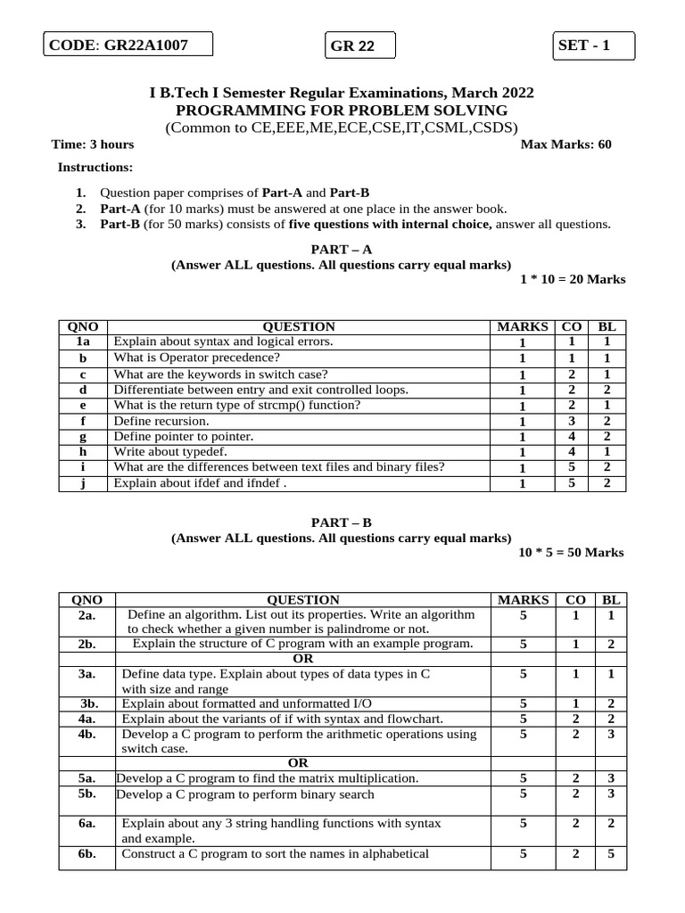 model paper_griet 1 (1) | PDF | Pointer (Computer Programming ...