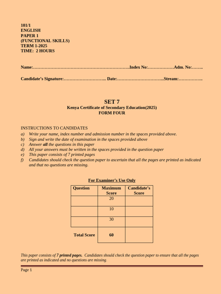 SET 7-English Paper 1 | PDF