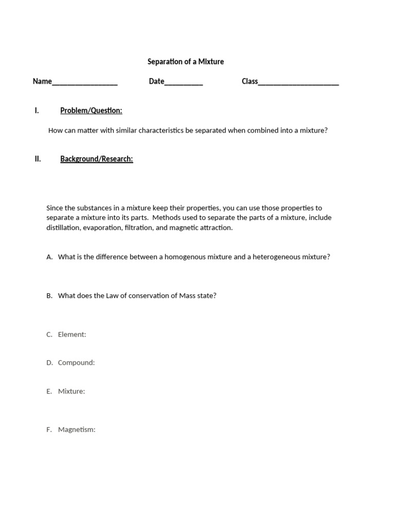 Mixture & Law of Conservation Lab Partial Revision | PDF | Mixture ...
