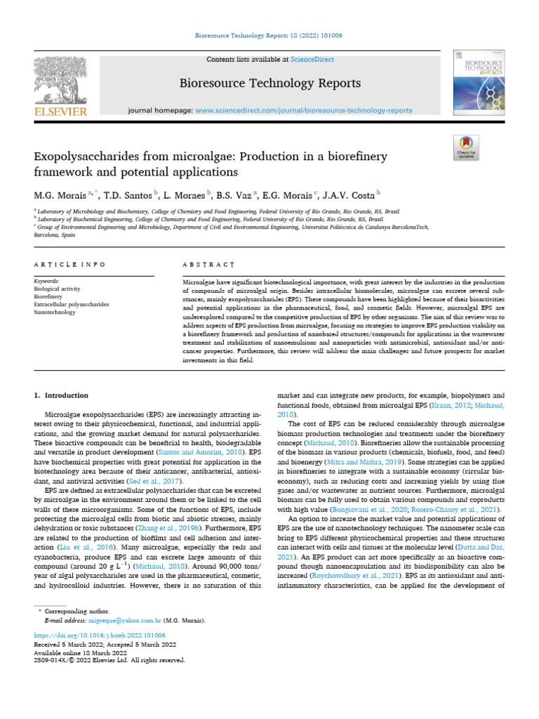 Morais, 2022 - Exopolysaccharides From Microalgae Production in A ...