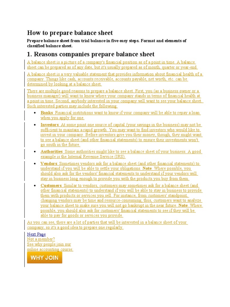 How To Prepare Balance Sheet | Download Free PDF | Debits And Credits ...