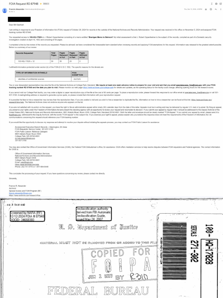 FBI Memo Re Oppenheimer - 1952 | PDF