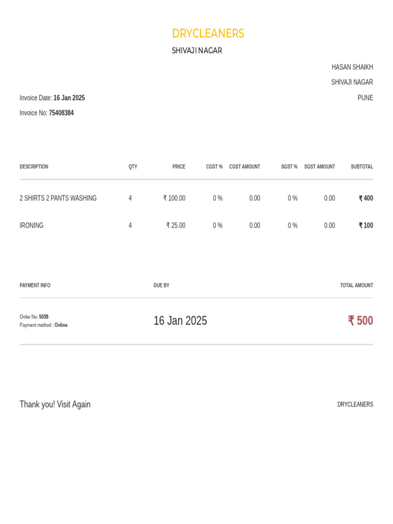 LAUNDRY BILL_16012025 | PDF