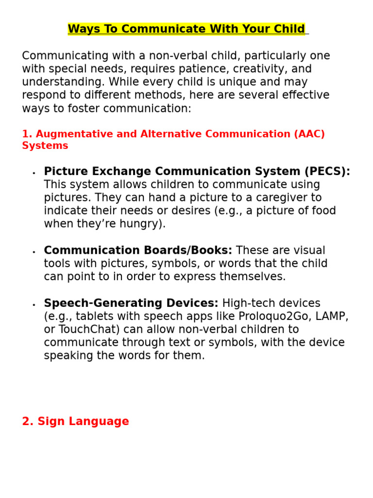 Effective Communication Strategies for Non-Verbal Children | PDF ...
