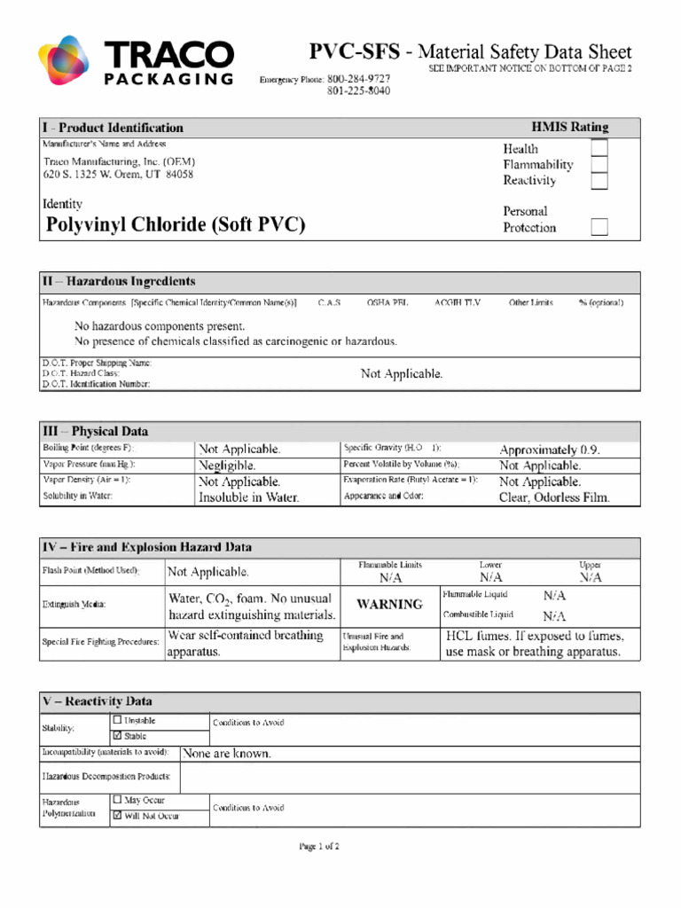 MSDS-PVCSFS | PDF | Materials | Plastic
