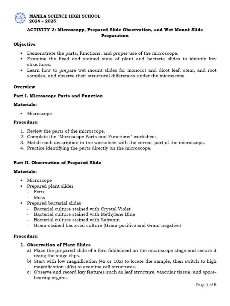 Q3 ACT 2 Microscopy | PDF | Staining | Microscopy