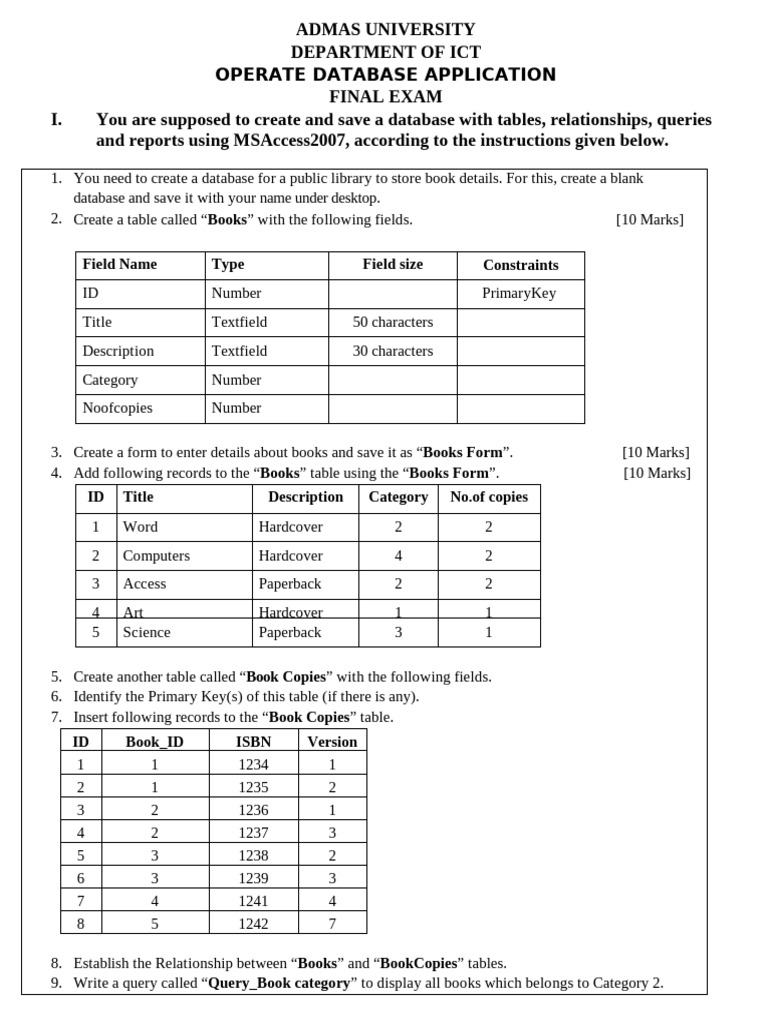 Final Exam | PDF | Books | Databases